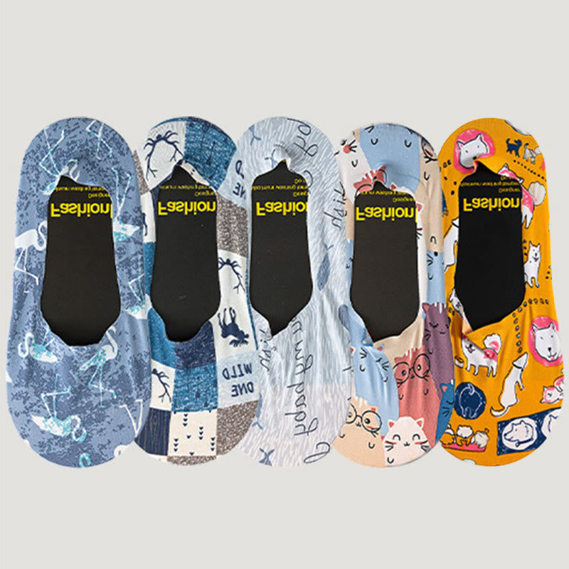 Plus Size Animal Print No Show Socks(5 Pairs) – plusock