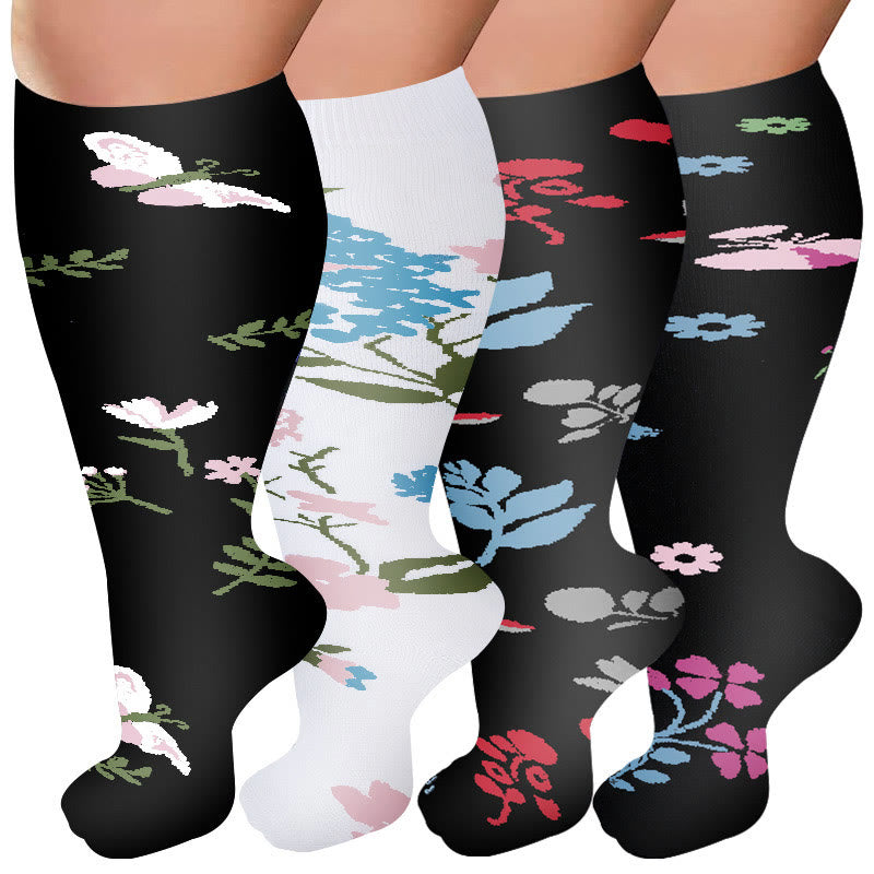 Plusock Plus Size Flower Butterfly Compression Socks(4 Pairs) – plusock