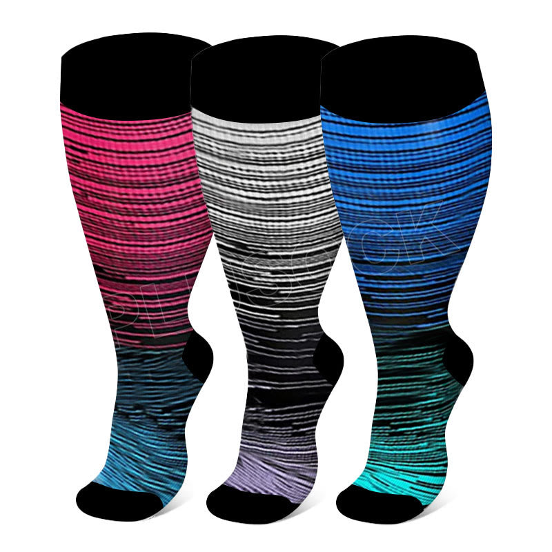 Plusock Colorful Cool Lines Plus Size Compression Socks 2XL-7XL – plusock