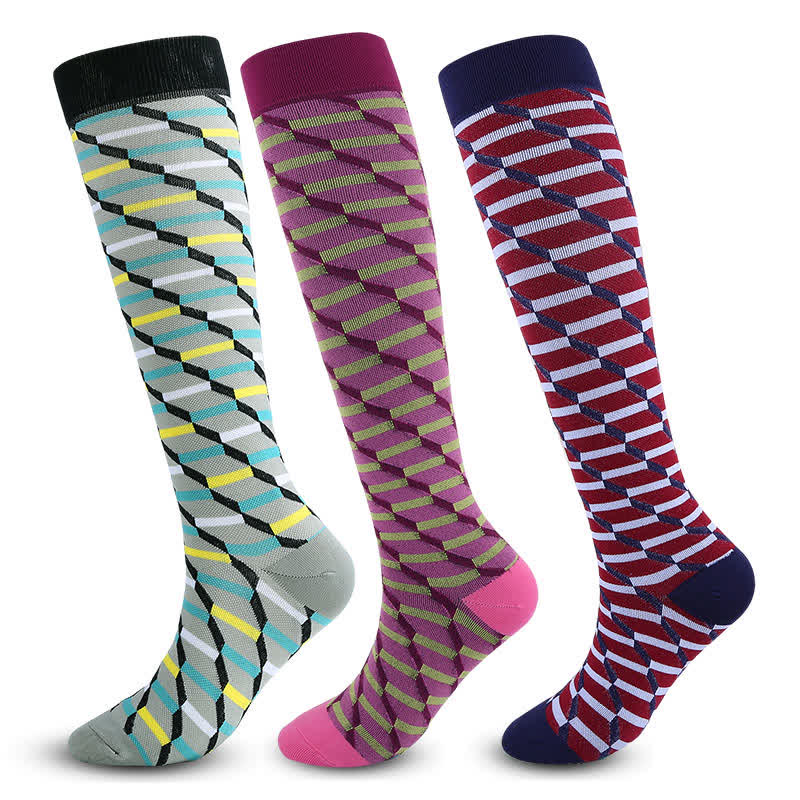 Plusock Colorful Irregular Stripes Compression Socks(3 Pairs) – plusock