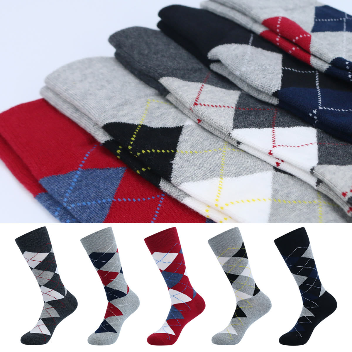 Plusock Dot Rhombus Crew Socks(5 Pairs) – plusock